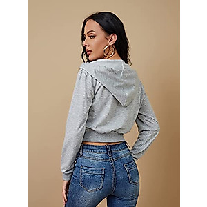 milanpavilion Women's Cropped Zip Up Hoodie Sweatshirt Long Sleeve Zipper Basic Workout Crop Jacket Teen Zipper Hoodie Grey