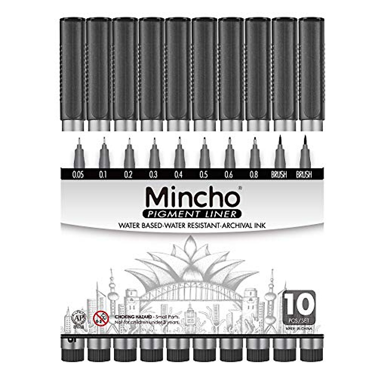 Set of 10 Black Micro-Pen Fineliner Ink Pens - Waterproof Archival ink Micro Fine Point Liner Pen, Multiliner - Sketching, Anime, Artist Illustration, Technical Drawing, Office Documents, Scrapbooking