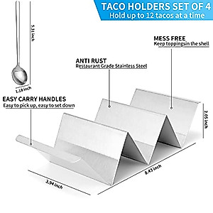 GEIKR Stainless Steel Taco Holders Set of 4, 𝟮𝟬𝟮𝟯 𝙉𝙚𝙬 Oven & Dishwasher & Grill Safe Taco Trays, Each Metal Taco Stands for 3 Tacos, Taco Rack with Handles, Stylish Taco Shell Holders