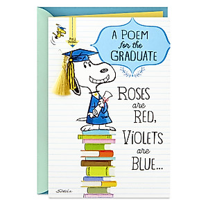Hallmark Peanuts Graduation Card with Sound (Snoopy, Cap and Gown) & Signature Graduation Card (Every End Is a Beginning Ralph Waldo Emerson Quote)