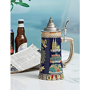 HAUCOZE Beer Stein Mug German Coats of Arms Stanley Viking Tankard with Petwer Lid Birthday Gifts 0.6Liter