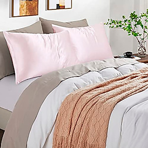 HommxJF Satin Pillowcases with Zipper （20x26）,Standard Size Pillowcases Set of 2, Blush Pink Silk Pillowcase for Hair and Skin