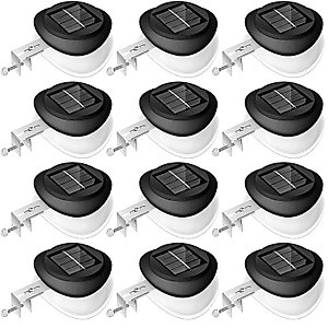 12 Pieces Solar Gutter Solar Lights Outdoor 9 LED Waterproof Gutter Solar Lighting Deck Fence Sun Power Lamps White Light for Garden Backyard Pathway Roof Yard Utility Patio Wall (Black)
