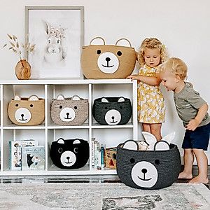 CherryNow Baby Basket for Nursery, Bear Gift Baskets for Kids, Baby Shower Basket with Handles, Small Cute Animal Baskets, Light Brown, 10.5"D x 8.5"H