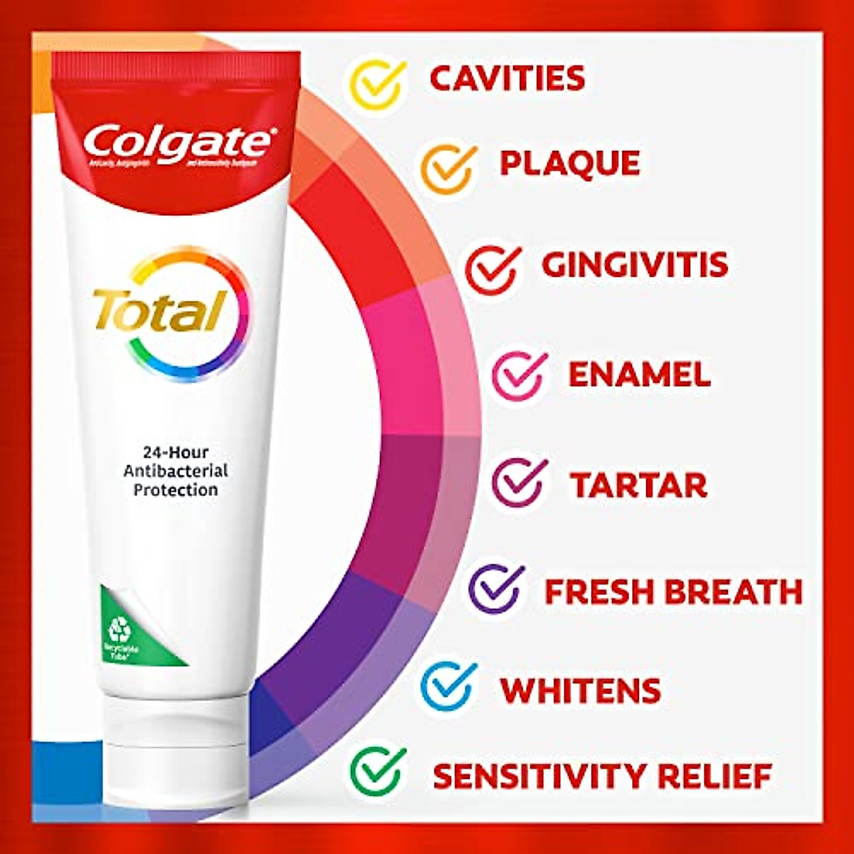 Colgate Total Clean Mint Toothpaste, 10 Benefits, No Trade-Offs, Freshens Breath, Whitens Teeth and Provides Sensitivity Relief, Clean Mint Flavor, 4 Pack, 5.1 Oz Tubes