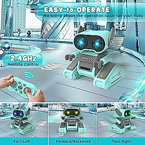 OYMMENEY Robot Toys, Remote Control Robot Toy for Kids, Rechargeable RC Robot with Auto-Demonstration, Flexible Head & Arms, Dance Moves, Music, Shining LED Eyes, Girls Boys Toys Birthday