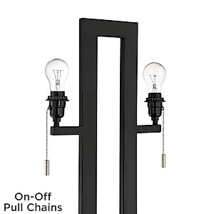 360 Lighting Neil 26" High Rectangular Rustic Modern Table Lamps Set of 2 USB Port Pull Chain Black Metal White Shade Living Room Charging Bedroom Bedside Nightstand House Office Entryway