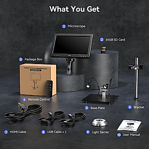 TOMLOV DM9 Max Digital Microscope: 10.1" 1500X 20MP HD IPS HDMI Coin Microscope Magnifier for Error Coins with Screen, LCD Soldering Microscopes for Adults, 10 LED Lights, PC/TV Compatible, 64GB