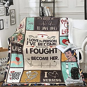 Nurse Blanket Flannel Throw Gift for Women Girlfriend Mother for All Seasons Super Soft Convenient Portable Vintage Bed Sofa Couch Foldable Unisex 130x150 Brown 50x60