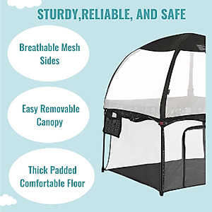 Dream On Me Ziggy Square Playpen with Canopy | Baby Playpen | Portable and Lightweight | Playpen for Babies and Toddler | Black & White