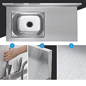 HCZION Industrial Sink W/Workbench Utility Sink Freestanding Stainless Steel Sink Commercial Restaurant Sink 1 Compartment Washing Hand Basin with Storage Shelves (Color : Cold Water)