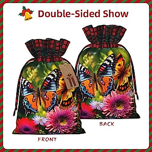 Christmas Gift Bags with Drawstring Burlap Gift Bags Butterfly and Floral Christmas Linen Bags for Xmas Party Candy Bags with Cards Xmas Reusable Wrapping Bags Christmas Linen Treat Bags for Holiday