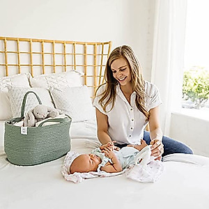 Natemia Rope Diaper Caddy Organizer│Large Portable Nursery Storage Bin and Car Travel Organizer│Tote Bag with Dividers for Diapers & Wipes