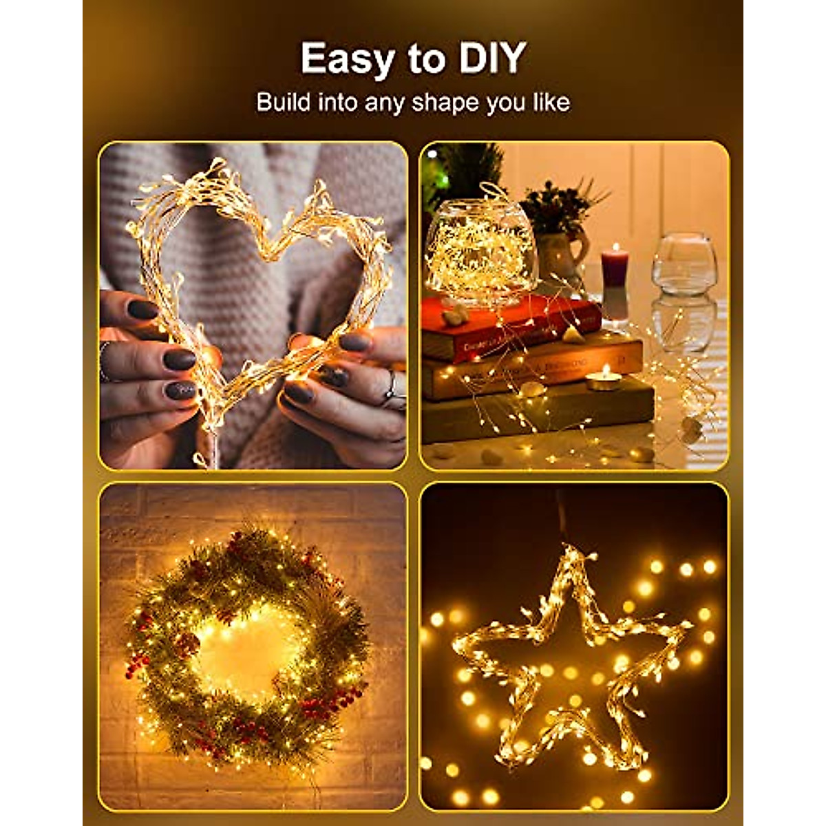 Fairy Lights Battery Operated, Twinkle String Lights Waterproof Silver Wire 5 Feet 60 Led Firecracker Starry Lights for DIY Wreath Home Wedding Party Bedroom Mason Jar Holiday Christmas, Warm White