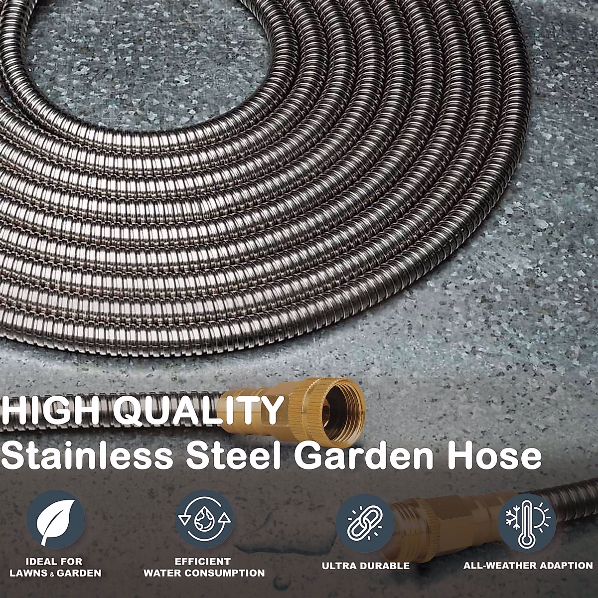 FangFarm Stainless Steel Garden Hose: Durable Quality Metal with High-pressure Water Output for Gardeners（1FT）