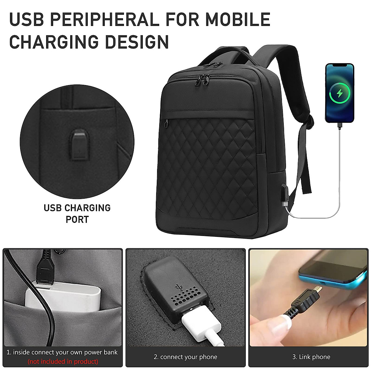 Xdalula 15.6 Inch Backpack Women Men Work Bag Fashion with USB Port, Waterproof Backpacks Nurse Stylish Travel Bags Casual Daypacks for, Business, Black