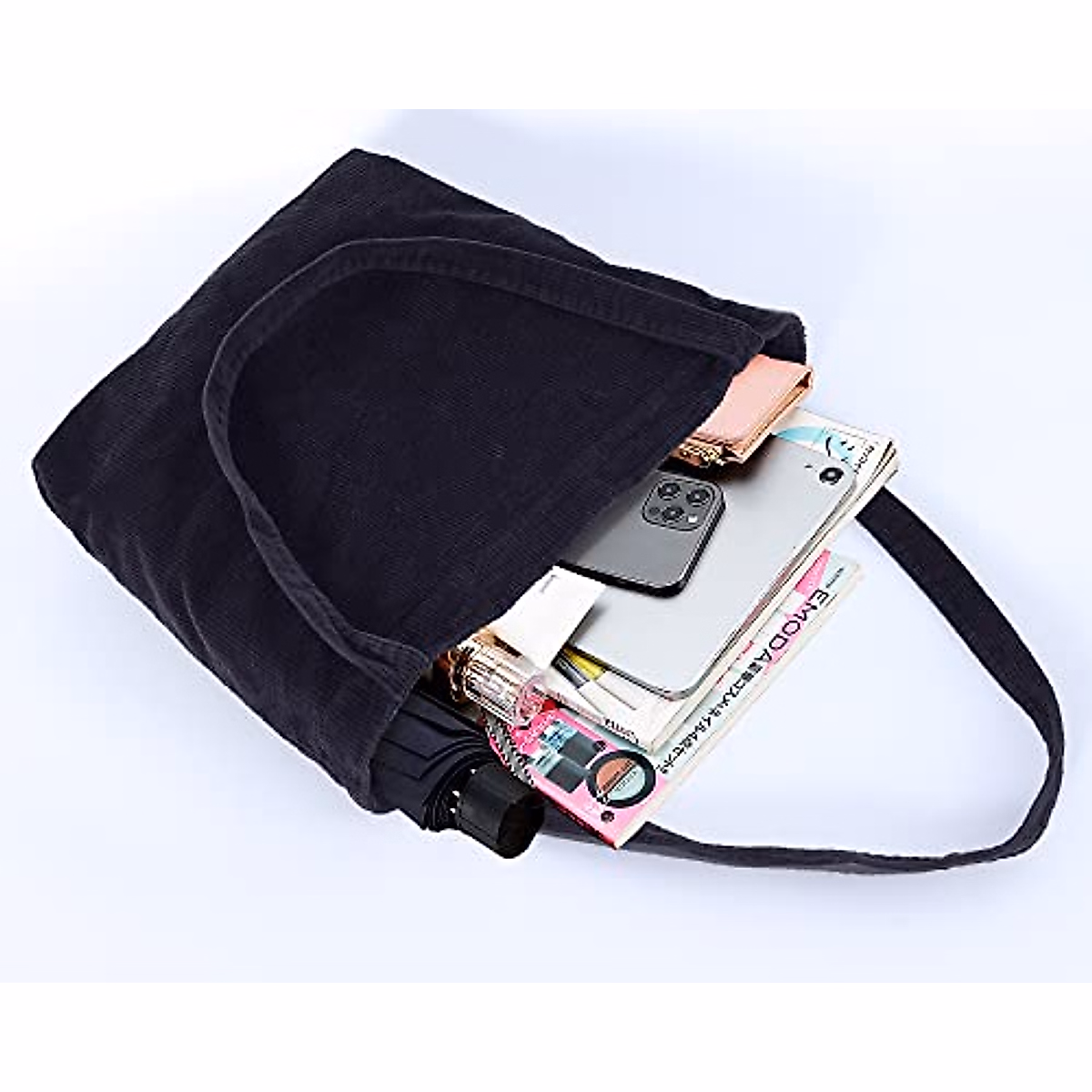 TCHH-DayUp Large Corduroy Tote Bag for Women Girl Casual Work Shoulder Handbags Simple Canvas Purse Black