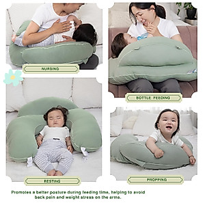 Pharmedoc Nursing Pillow for Breastfeeding - Breast Feeding Pillows with Safety Bumper and Adjustable Waist Straps - Removable Cover, Sage - Baby Essentials for Newborn - Full Support for Mom and Baby
