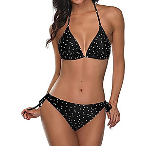 Tempt Me Women Black Polka Dot Triangle Bikini Sets Halter Two Piece Sexy Swimsuit String Tie Side Bathing Suit L