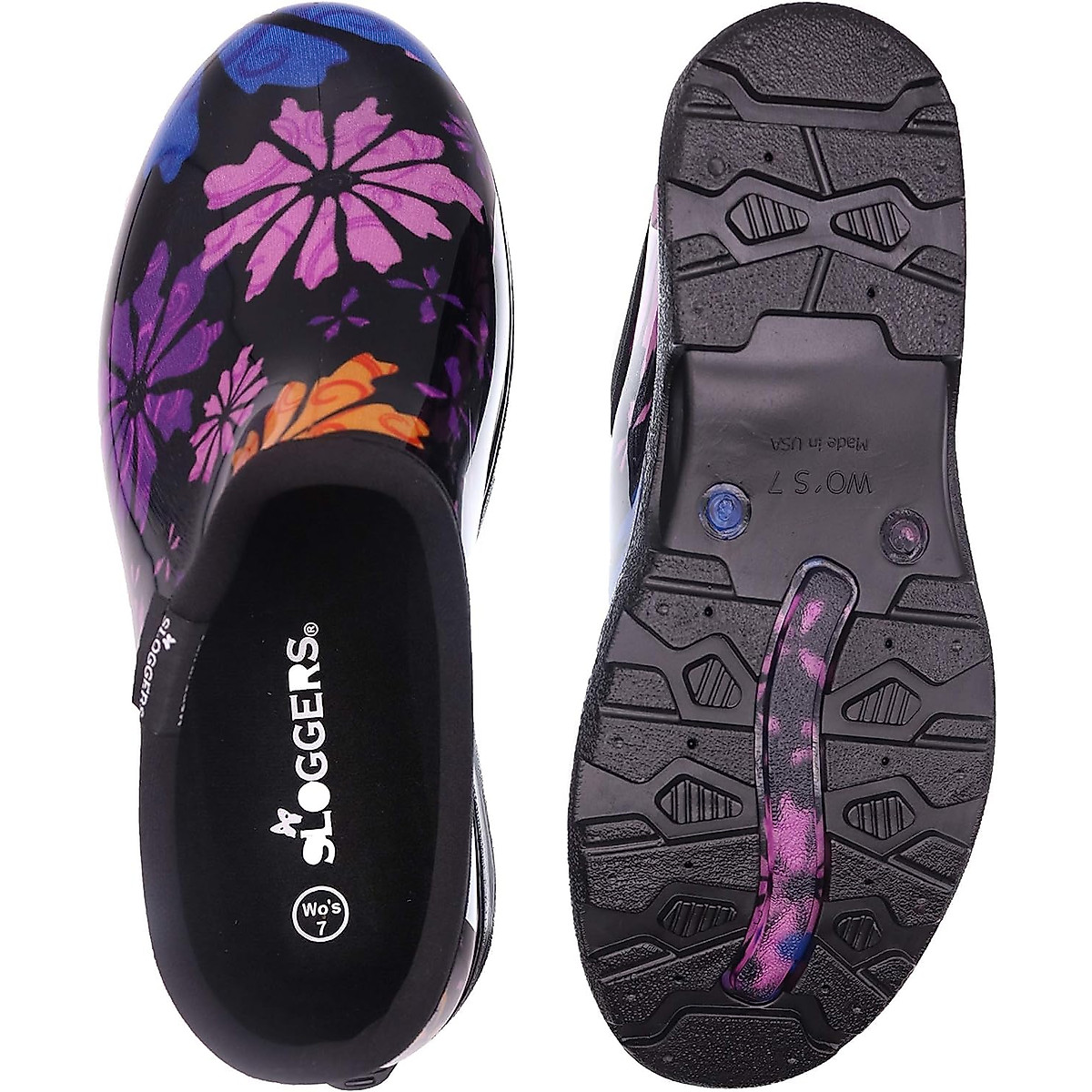 Sloggers Original Waterproof Rain and Garden Shoe for Women– Outdoor Slip-On Garden Clog - Made in The USA with Premium Comfort Insole and Arch Support - Flower Power, Size 7