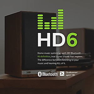 Audioengine HD6 150W Powered Bookshelf Stereo Speakers | Home Music System w/aptX HD Bluetooth, AUX Audio, Optical, RCA, 24-bit DAC (Walnut)