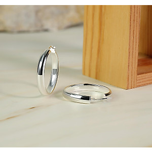 Sterling Silver Half Round Design High Polished Hoop Earrings, 20mm