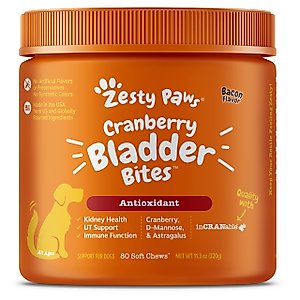 Cranberry Soft Chews for Dogs - Kidney, Bladder & Urinary Tract Wellness Supplement - with D Mannose & Organic Astragalus + Antioxidants - Immune System Support - Bacon Flavor - 80 Count