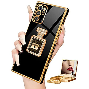 Buleens for Note 20 Ultra Case with Metal Perfume Bottle Mirror Stand, Cute Women Girly Heart Cases for Samsung Note 20 Ultra, Elegant Luxury Phone Cover for Galaxy Note 20 Ultra 6.9'' Black