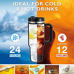 Ochapa 40 oz Tumbler with Handle Leopard Straw Lid Insulated Stainless Steel Vacuum Reusable Cup Holder Friendly Keep Drinks Cold Gifts for Women Lover Car Gym Travel, Black Cheetah