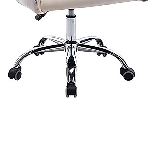 HomSof Home Desk Modern Velvet Office Computer Height Adjustable Mid-Back Task Chair, Beige, Silver Feet