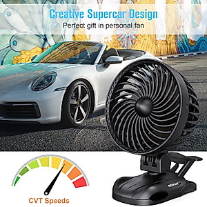 BESKAR Clip on Fan - 5000mAh Battery Rechargeable with CVT Speeds and Strong Airflow, Adjustable Tilt, Personal Quiet Fan for Office Stroller Outdoor - Portable Small Desk Fan