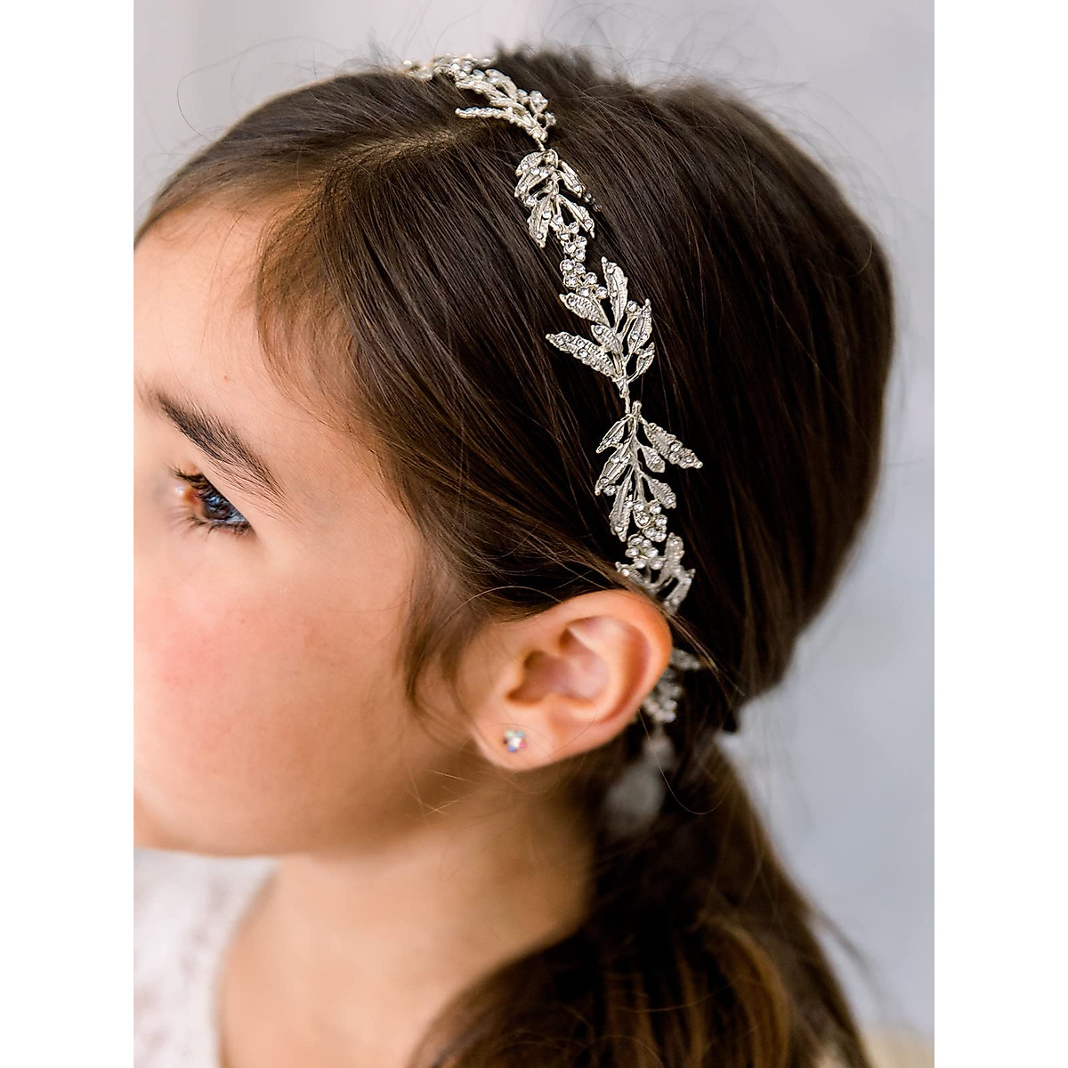 SWEETV Flower Girl Headpiece for Wedding Headband Silver Princess Hair Accessories Little Girls Toddler Kids Crystal Hair Bands for First Communion