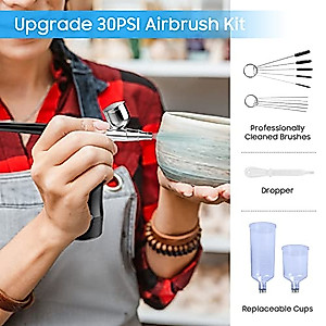 COSSCCI 30 PSI Airbrush Kit, Portable Mini Air Brush Spray Gun with Compressor Kit Makeup Tool Air Brush Painting Kits for Cake Decorating Makeup Art Nail Model Painting Tattoo Manicure (Black)