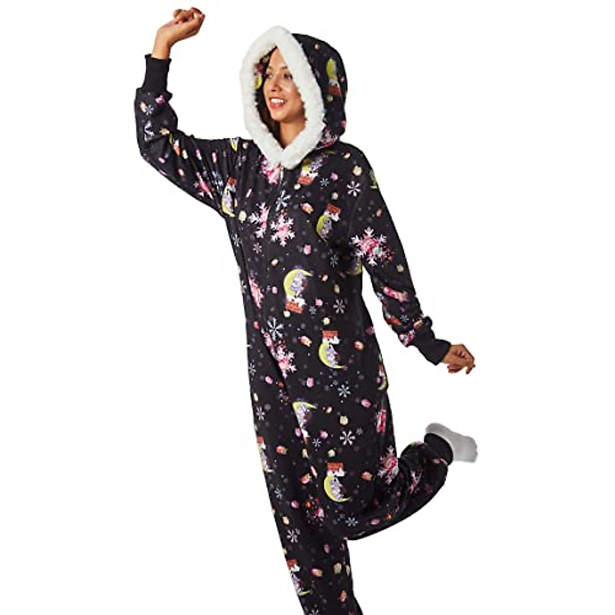 haikyuu Women Adult Christmas Onesie Pajama Long Sleeve Hooded Kigurumi Homewear Costume Outfits (large, Santa black)