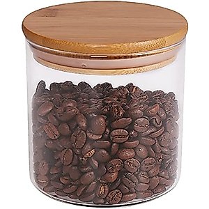 Glass Coffee Bean Container, 20 FL OZ (600 ML), [Thickened Version] Glass Food Storage Jar with Airtight Seal Bamboo Lid - Clear Food Storage Canister for Serving Tea, Coffee, Spice and More (600, Cylinder, 1, H-803)
