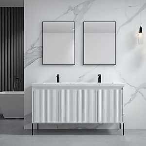 Dowell 60“ Fluted Design Vanity Set – Modern Bathroom Cabinet with Soft-Close Door & Shelf.Glossy White- 0026021V/6122BP