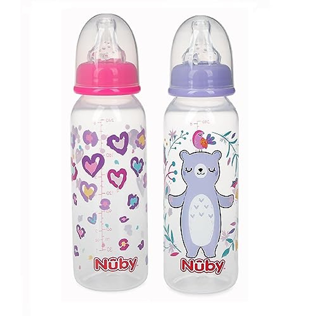 Nuby Printed Non Drip Standard Bottle, Colors May Vary, 2 Count