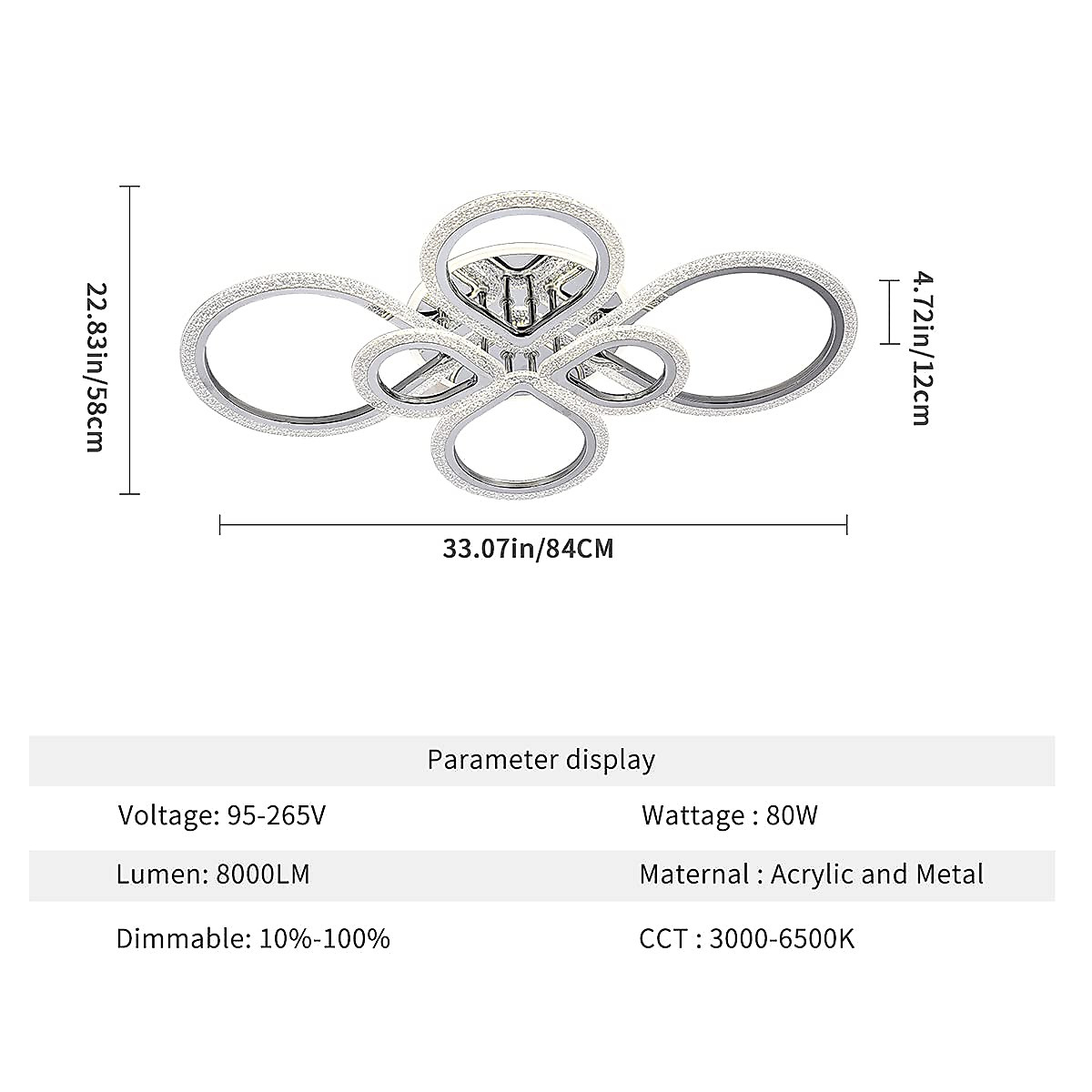 Modern Ceiling Light Fixture LED Chandelier Remote Control Dimmable 3000K-6500K Metal Polished Acrylic Flush Mount Lamp Suitable Living Room Bedroom Dining Room Kitchen (Polished Chrome, 6 Rings)