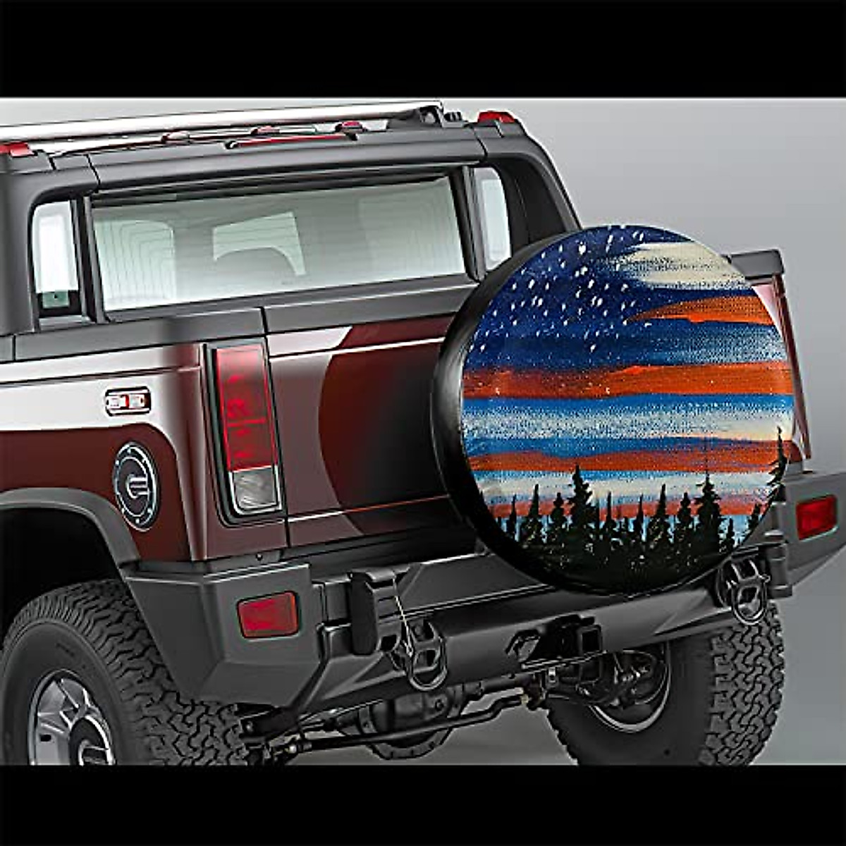 Aomacsi American Flag Spare Tire Cover 14 Inch Waterproof Sun Protection Fit for Trailers, RV, SUV, Off-Road Vehicle, Camper, and Trucks Black (American Flag 1, 14 Inch)