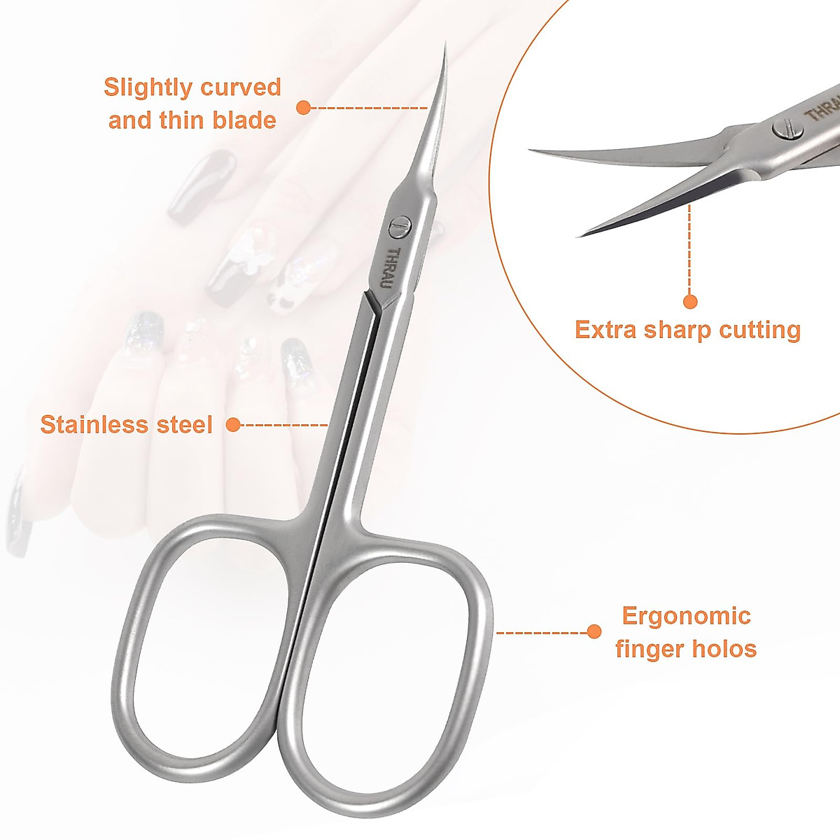 THRAU Premium Manicure Scissors Multi-purpose Stainless Steel Cuticle Trimmer Beauty Grooming Kit for Nails, Eyebrows, Eyelashes and Dry Skin