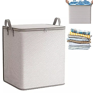 SWEETBIUTI Clothes Hamper Closet Organiser 140L Large Laundry Basket with Zip Cover ＆ Handles Foldable Blanket Organizer Storage Bag for Duvet Quilts Moving House.