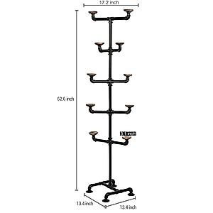 MyGift Industrial Black Metal Hat Rack Stand with 10 Round Rustic Brown Wood Hanging Hooks