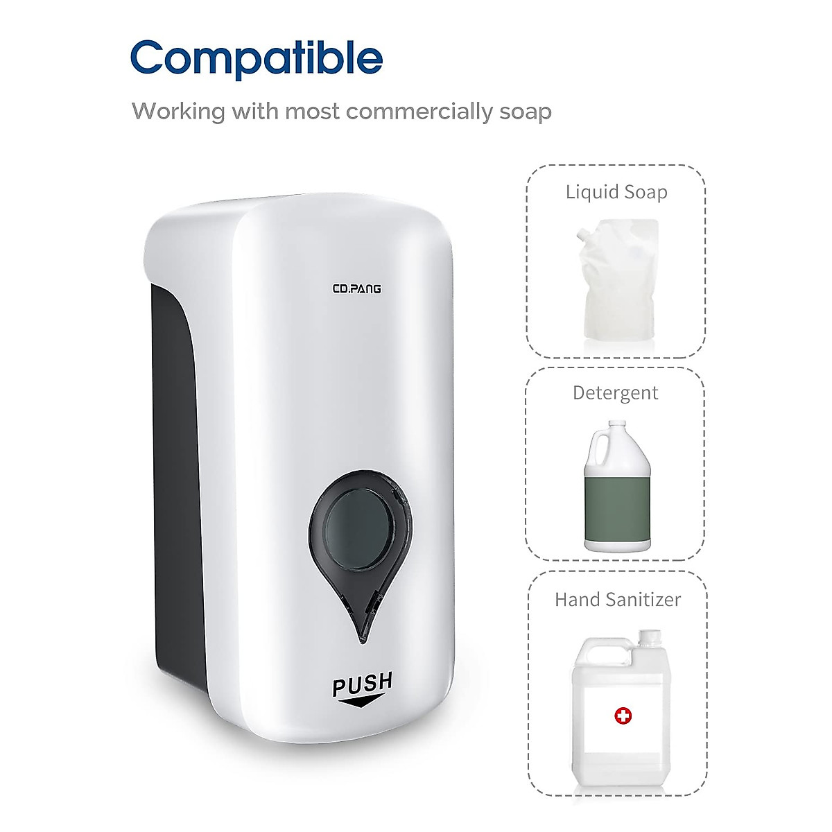 Manual Foaming Soap Dispenser, 35 oz (1000ml) Refillable Wall-Mount Foam Hand Soap Dispenser-Dark Grey, CD.PANG