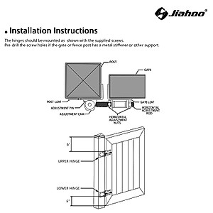 JIAHOO Self-Closing Gate Hinges Heavy Duty Door Hinges for Wooden/Vinyl/PVC Fences, 90 Degree Adjustable Gate Hinge Hardware Kit with Spring Adjuster Tool, Black(1 Pair-2 Hinges)