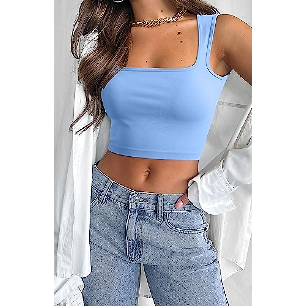 Meyeeka Cropped Tank Tops Going Out Crop Tops for Women Trendy Party Night Clubwear Della Robbia Blue M