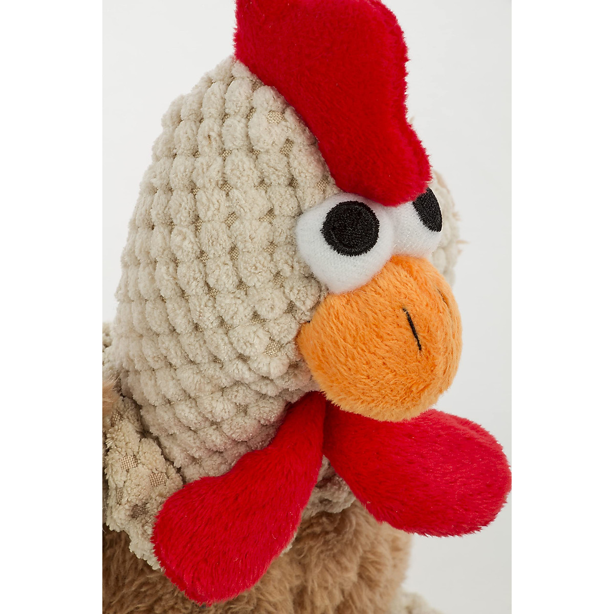 goDog Checkers Skinny Rooster Squeaky Plush Dog Toy, Chew Guard Technology - Brown, Large