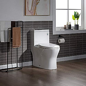 WOODBRIDGEE Modern Elongated One piece Toilet Dual flush 1.0/1.6 GPF,with Soft Closing Seat,1000 Gram MaP Flushing Score Toilet with Oil Rubbed Bronze Button,B0750-ORB,White