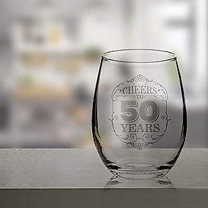 Veracco Cheers To 50 Years 50th Birthday Gift For Him Her Fifty and Fabulous Stemless Wine Glass (Clear, Glass)