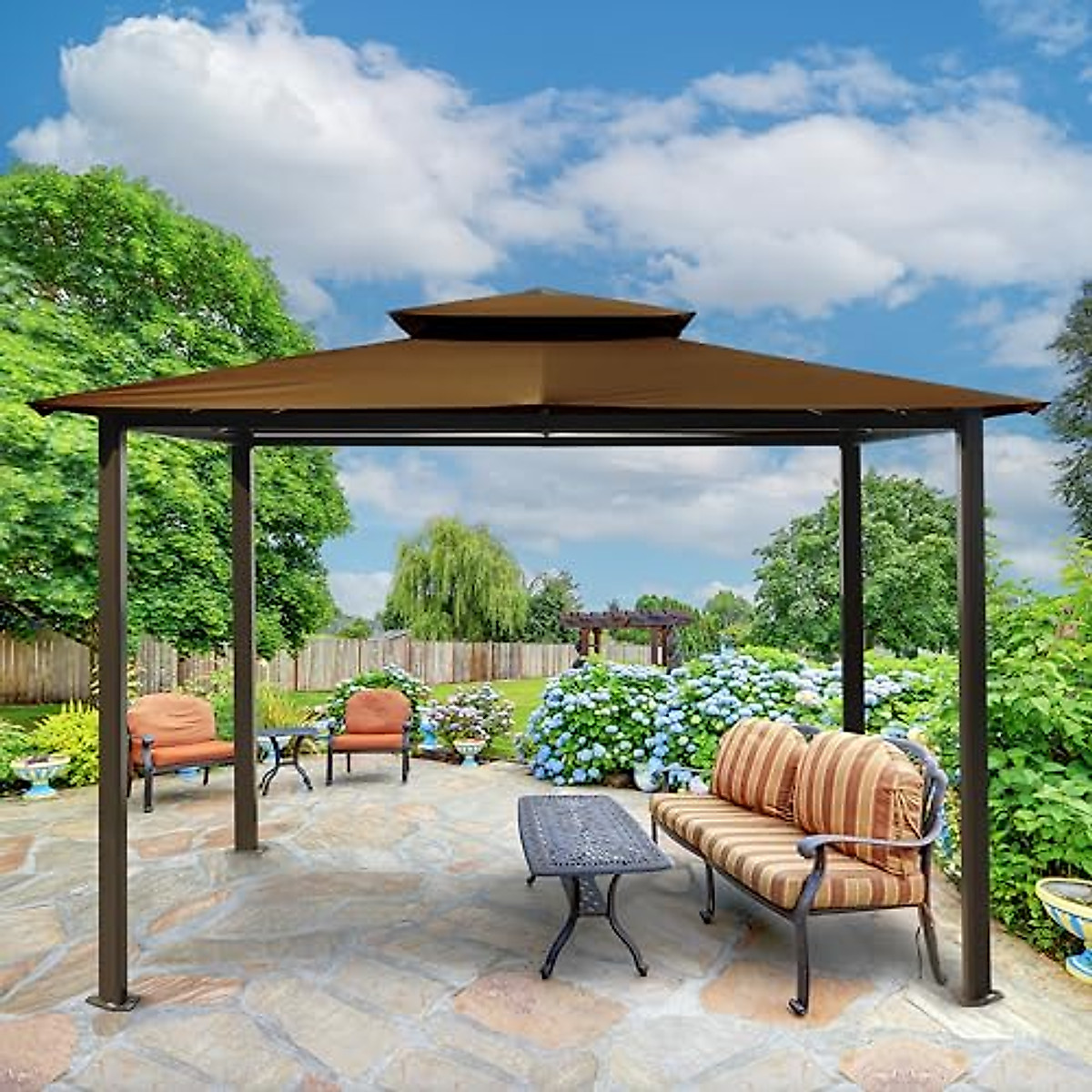 Paragon Outdoor 10’ x 12’ Barcelona Soft Top Gazebo, Bronze Powder-Coated Aluminum Frame with Canopy in Cocoa with Mosquito Netting for Backyard, Patio, Porch, Garden