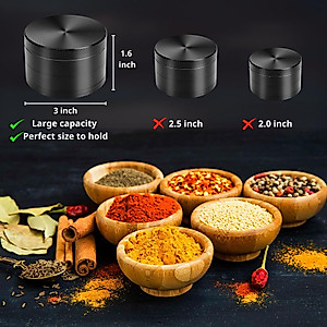 3 inch Large Spice Crusher Grinder, Portable 4-layer Manual Herb Mill, Zinc Alloy (Black) with Magnetic Lid and Screen